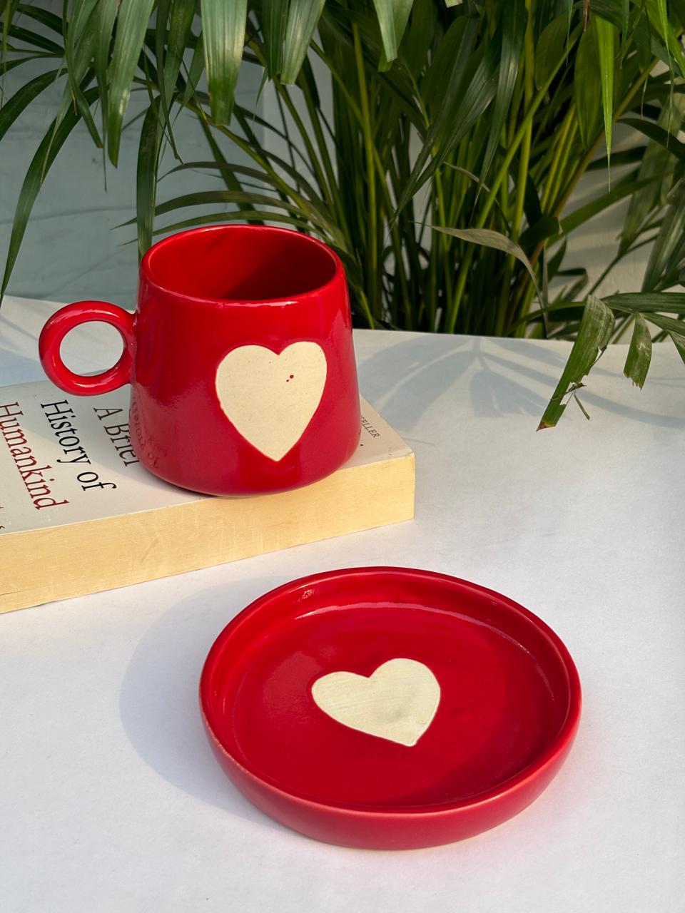 Big Red Heart Narrow Coffee Mug with Saucer Combo (Set of 2) – House of ...